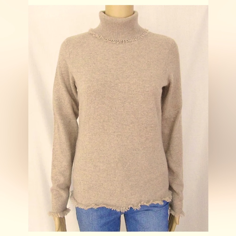 Peck & Peck Pure Cashmere Fringe-Trim Turtleneck Swea… - Gem